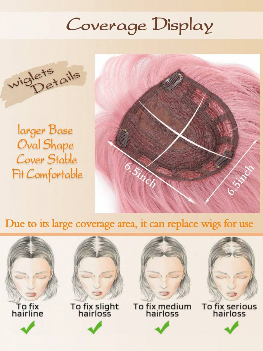 14inch Wavy Hair Topper For Women Pink Hair Pieces For Women With ...