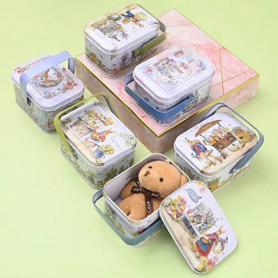 1pc Easter Decorations Creative Portable Tinplate Rabbit Biscuit Box ...