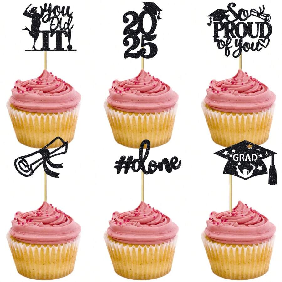 12/24Pcs 2025 Graduation Cupcake Toppers Glitter So Proud Of You Done ...