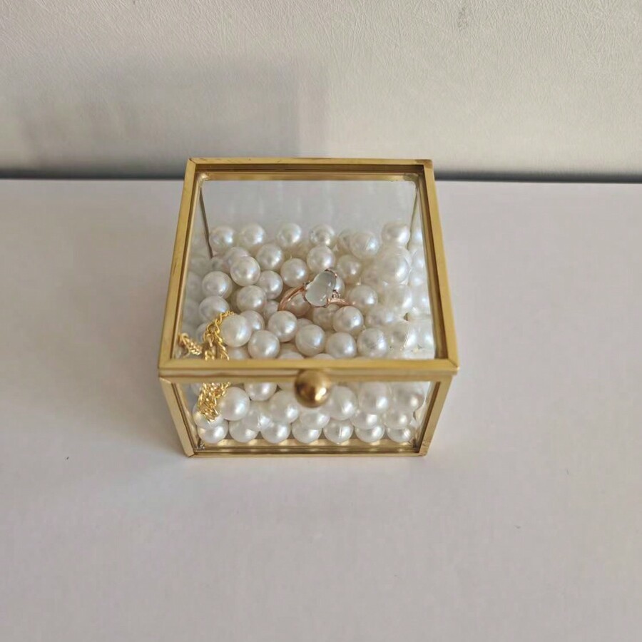 Gold Jewelry Storage Box, Gold Ring Display Box, Square Glass Ring ...