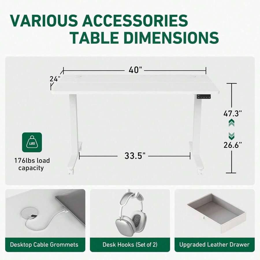 40 X 24 Inches Standing Desk With Drawer, Adjustable Height Electric ...