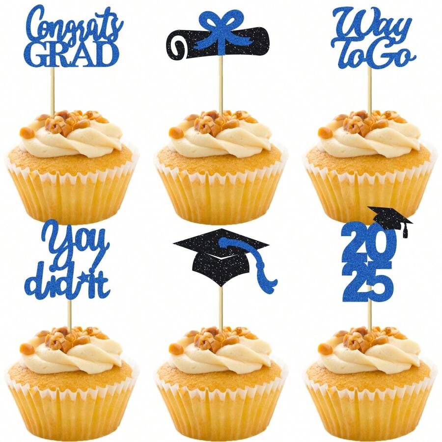 12 Stücke Cupcake-Topper zum Abschluss 2025, glitzernd, "Way To Go ...