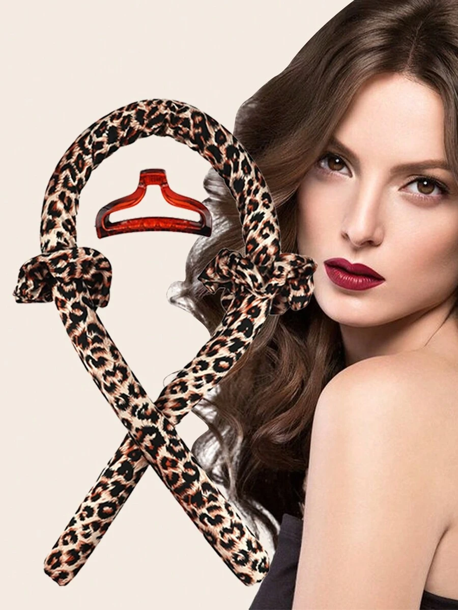4pcs/Set Leopard Pattern No Heat Curling Iron Set, No Heat Hair Curlers ...