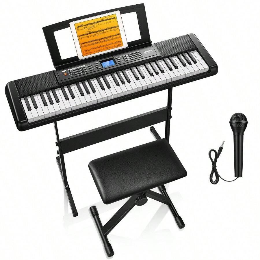 Donner DEK-200 Electronic Keyboard 61 Key With Stand Bench Mic 300 ...