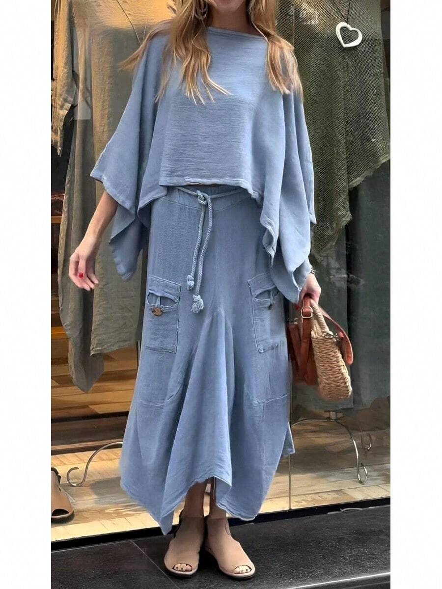 Womens 2 Piece Fall Outfits Oversized Batwing Long Sleeve Pullover Tops ...