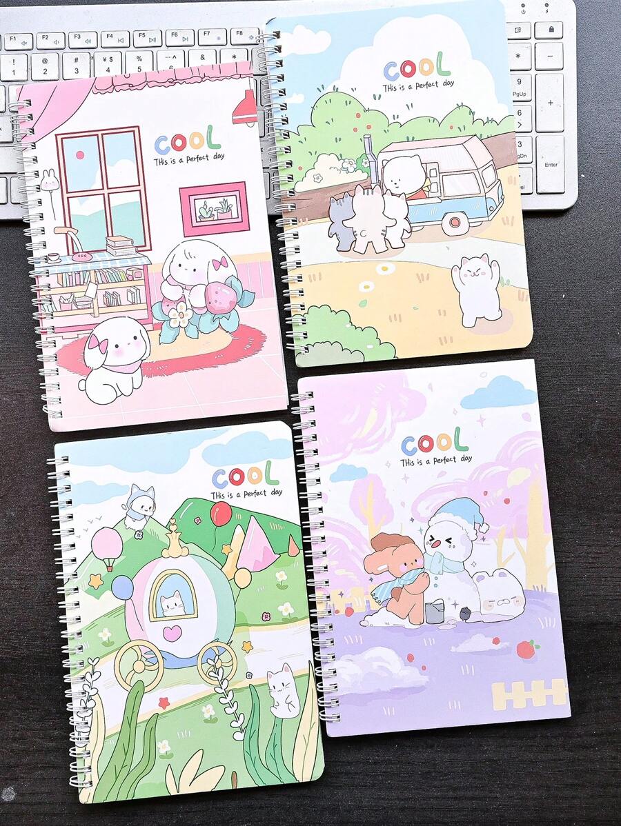 4pcs/Set A5 Spiral Notebooks, 60 Sheets Lined Paper Per Notebook ...