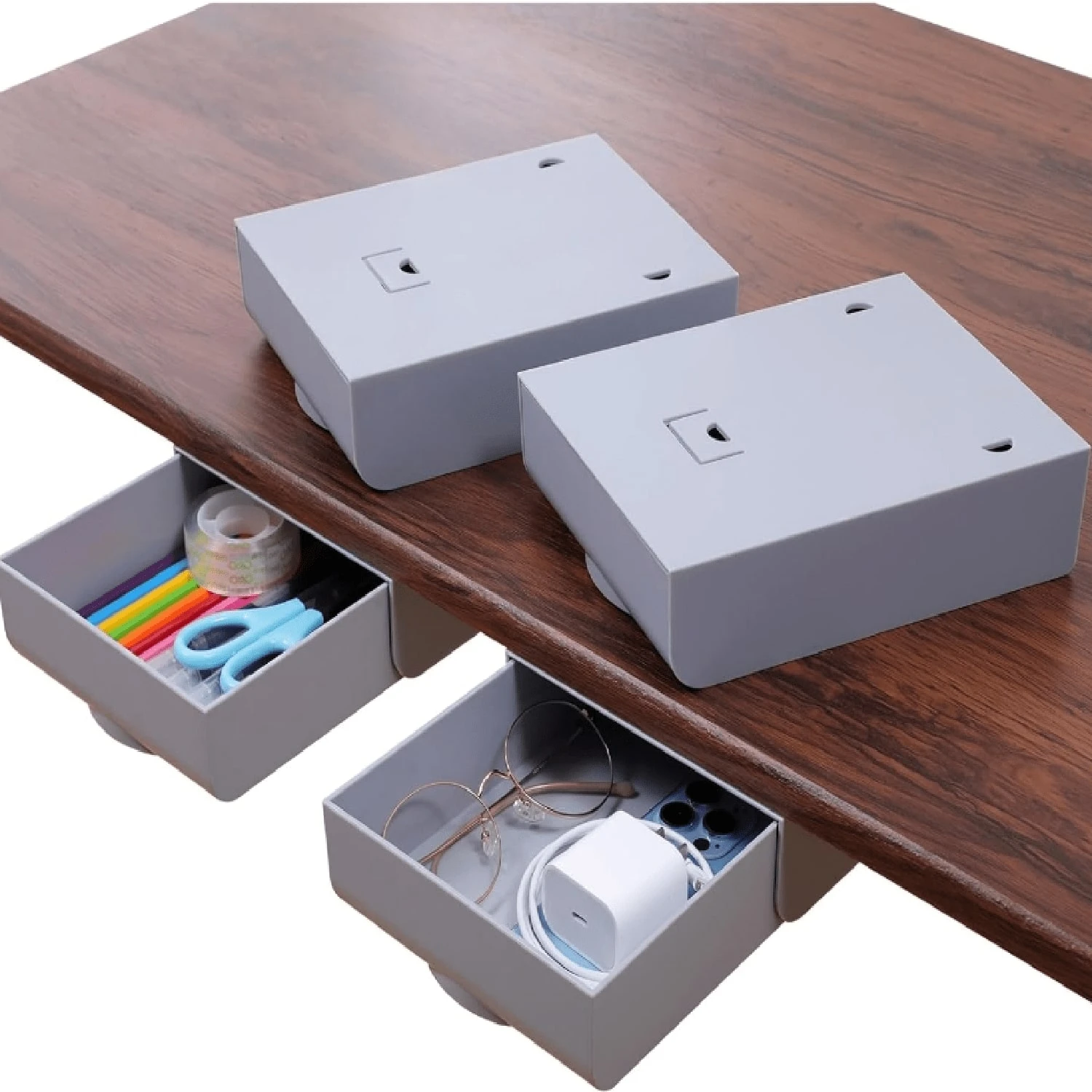 4 Pack Under Desk Drawer Self-Adhesive Hidden Desktop Organizer ...