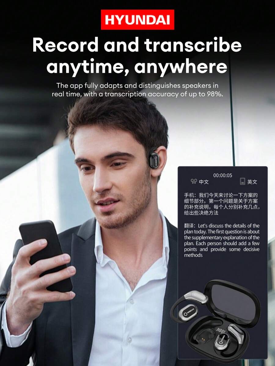 HYUNDAI HYUNDAI HY-Y16 Smart Bluetooth Earphone, Hanging Ear Style, High Sound Quality AI ...