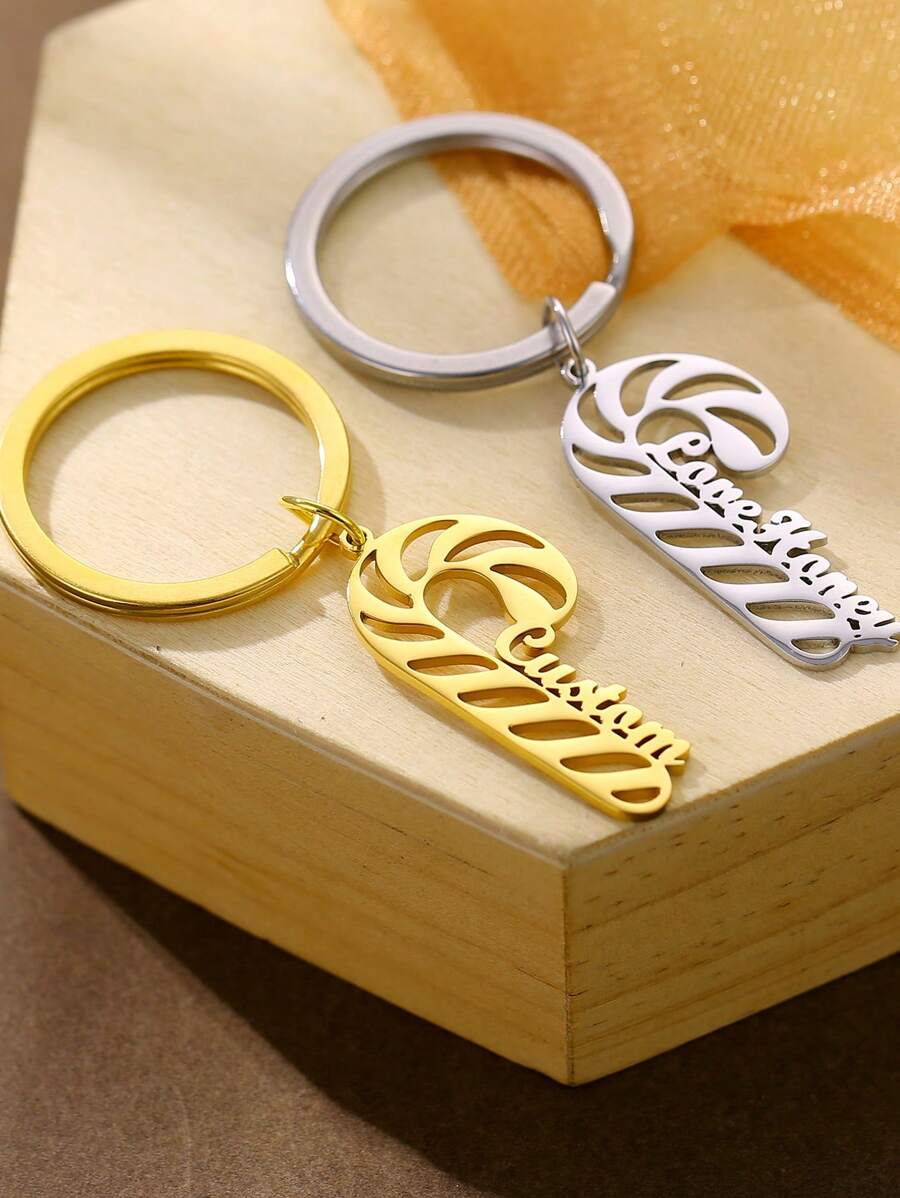 Personalized Rainbow Candy Cane Name Keychain Large Candy Cane Keychain ...