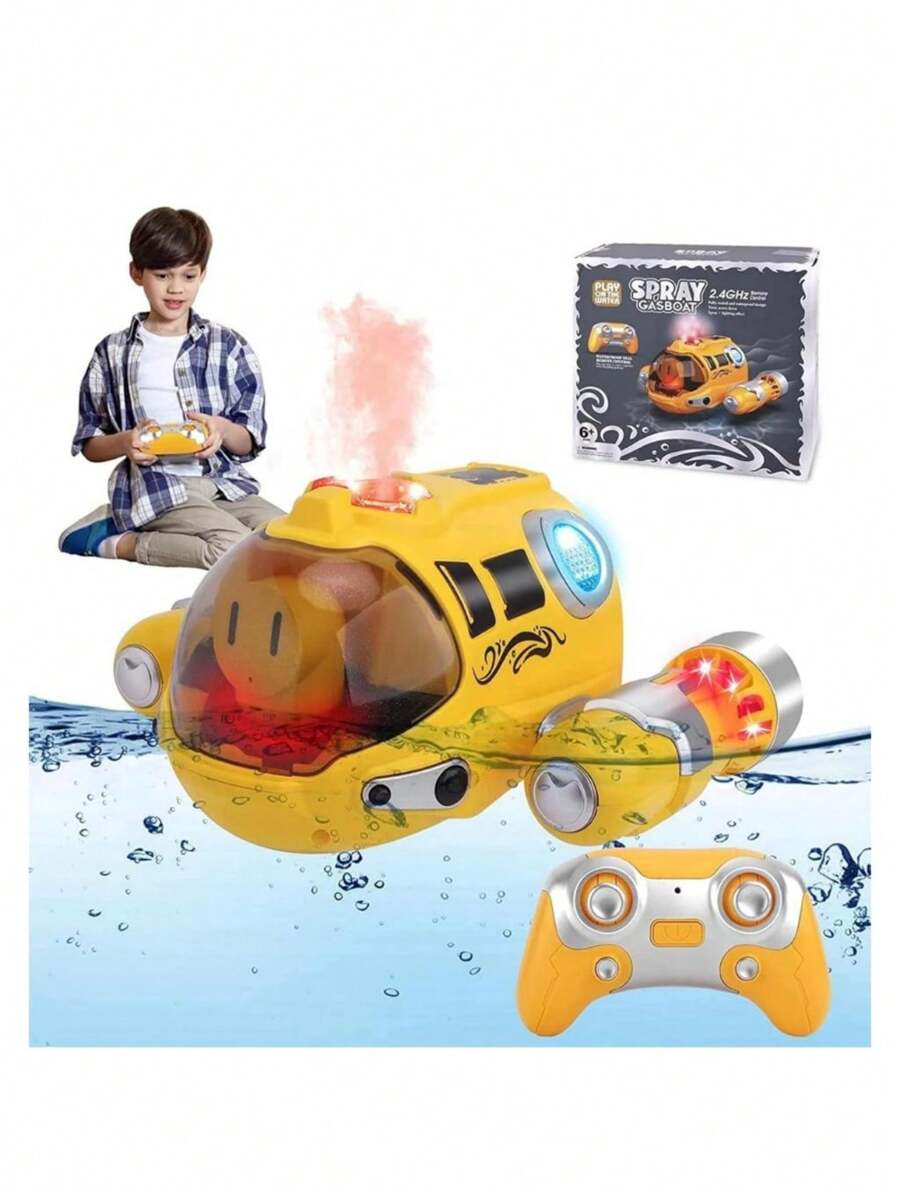Barco Submarino de Controle Remoto Infantil Anda Na Agua e Solta Fumaça ...