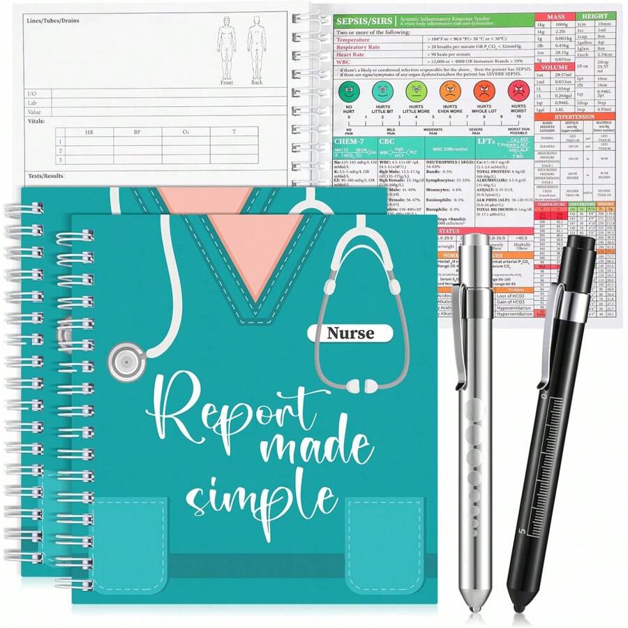 4 Pcs Nurse Report Sheet Notebooks With Medical Pen Light Nurse Made ...