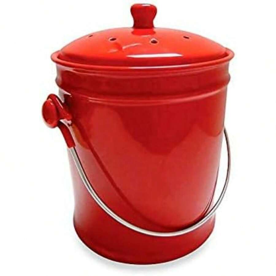 Natural Home 1-Gallon Ceramic Compost Bin In Red | SHEIN South Africa