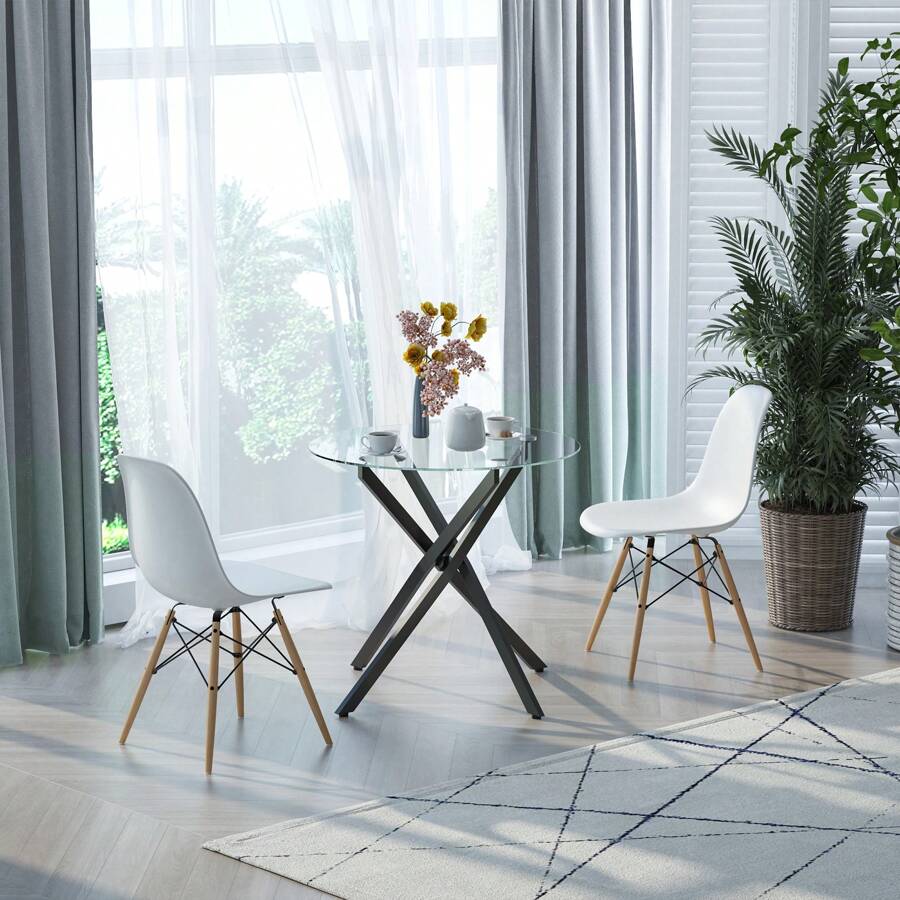 HOMCOM Dining Table With Clear Tempered Glass Top, Round Table With ...