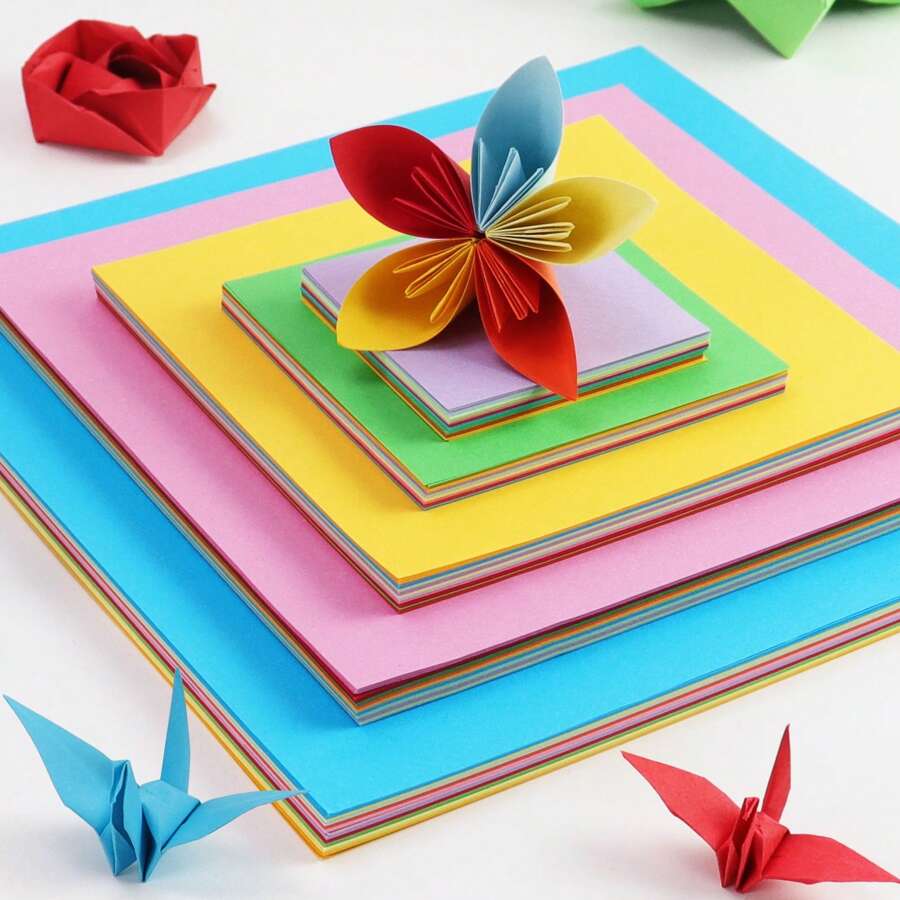 100 Sheets Square Origami Paper, 5 Different Sizes, 10 Mixed Colors ...