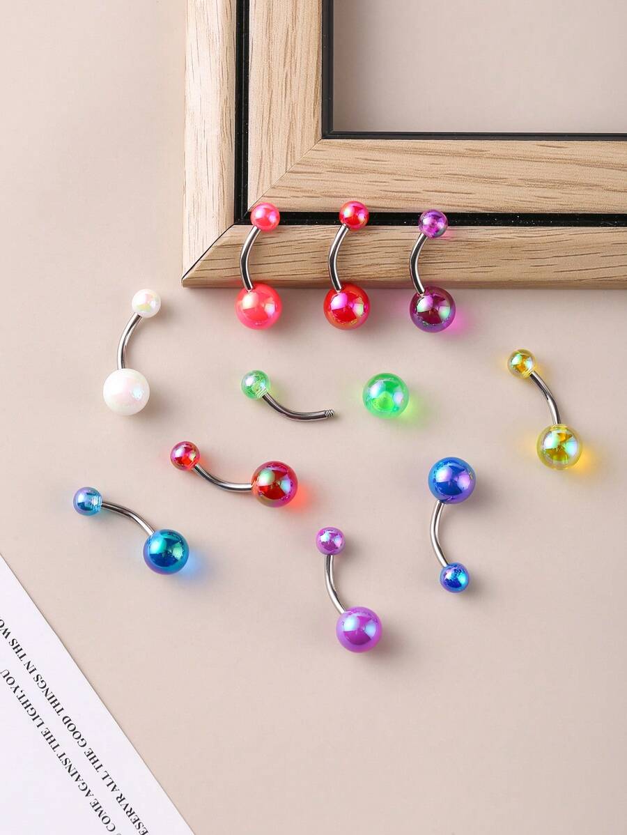 10 Colors Rainbow Acrylic Vacuum Plating Navel Ring, Stainless Steel Hypoallergenic, Fashion ...