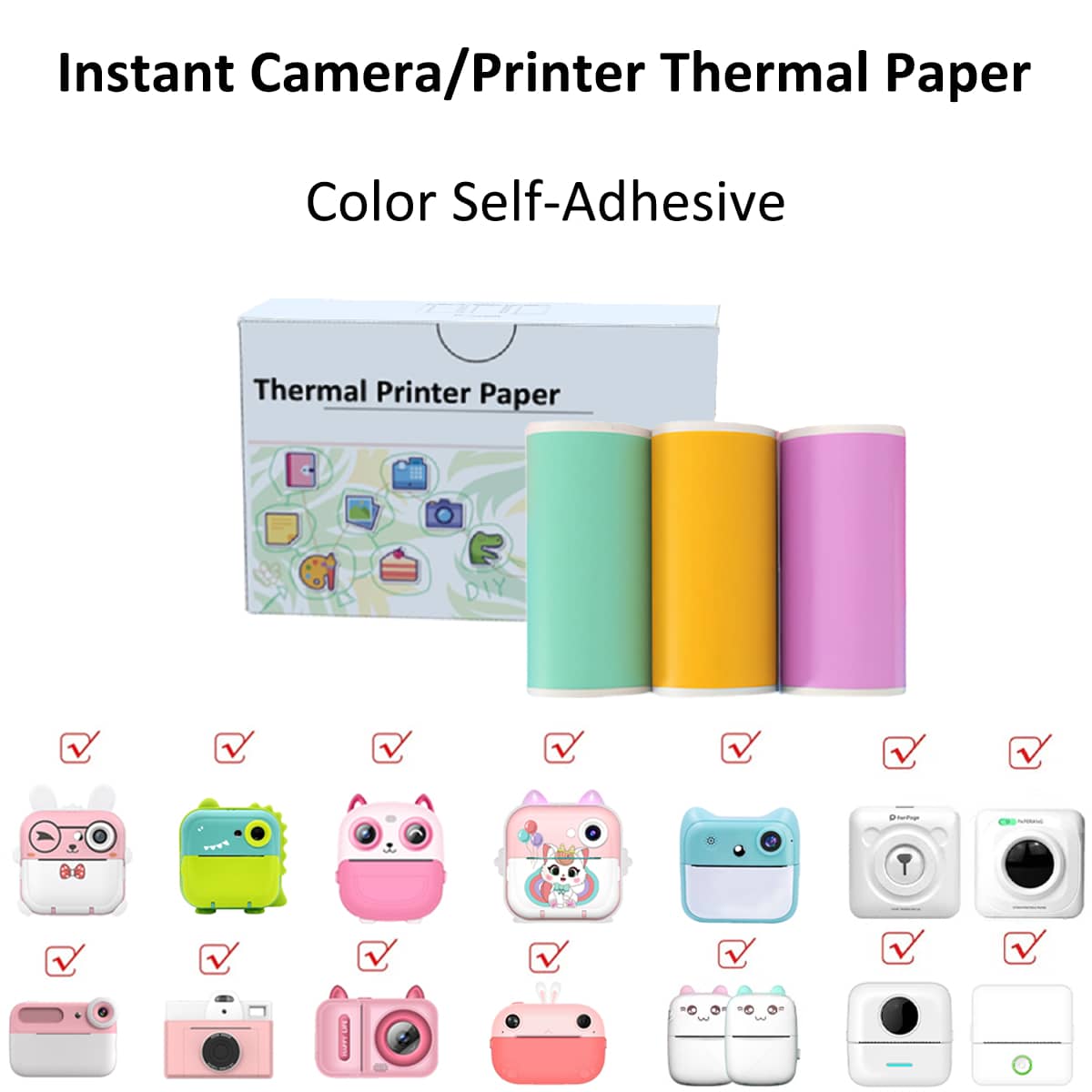 Self-Adhesive Instant Camera Print Refill Paper- Green Orange Purple ...