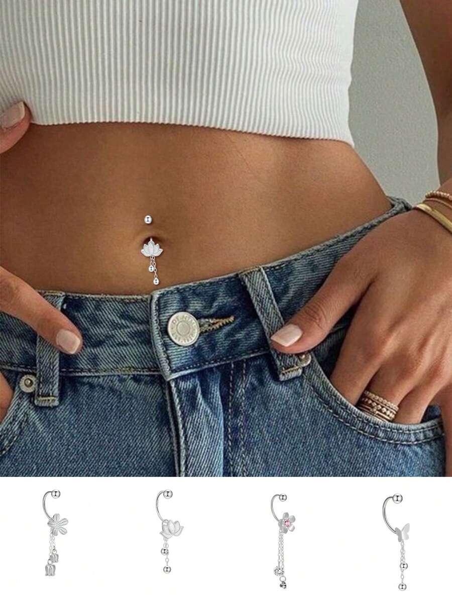 1pc 925 Sterling Silver CZ Navel Ring/Reverse Navel Ring/Navel Jewelry ...