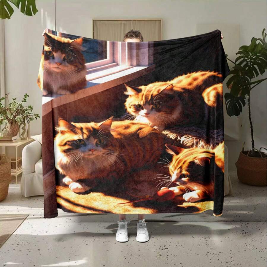 Soft And Snuggly Flannel Cat Print Blanket, The Perfect Cozy Gift For ...
