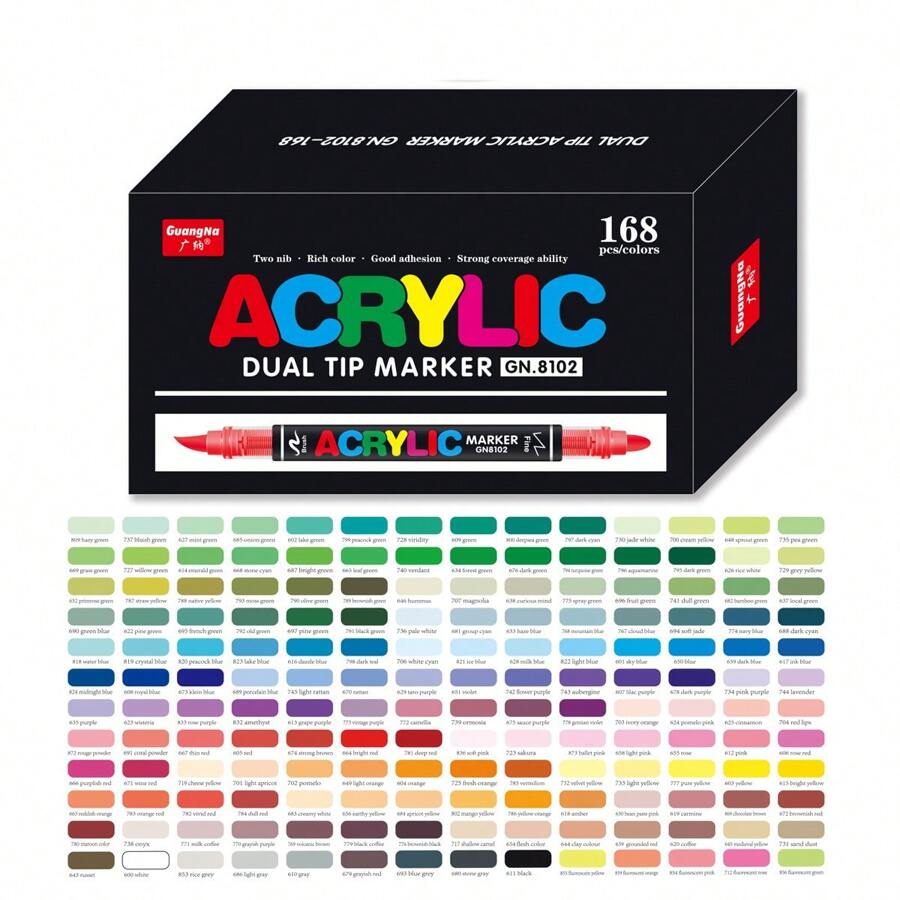 1 Box Of 36/60/84/120/168 Colors Guangna 8102 Dual-Tip Acrylic Markers ...