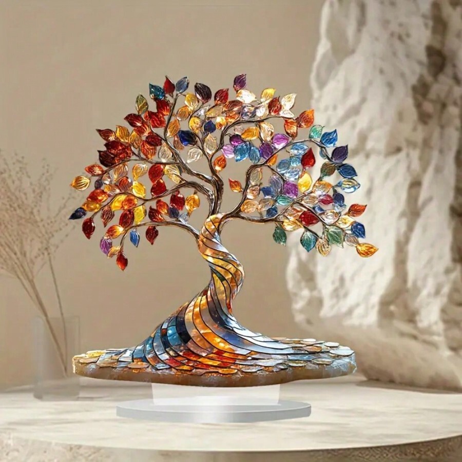 2D Flat 1pc Bohemian Tree Of Life Acrylic Table Decor With Butterfly ...