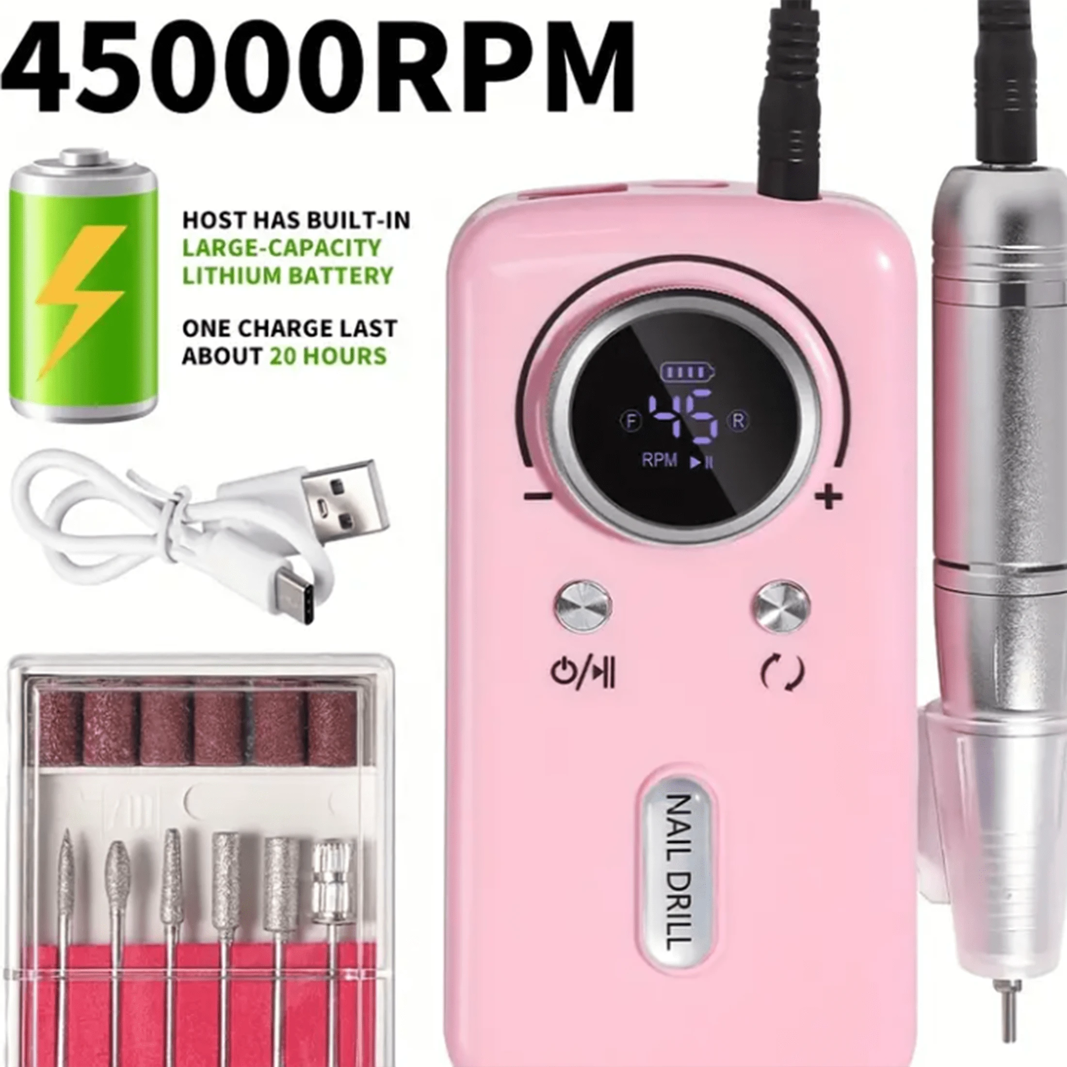 New Nail Polisher 45000 Rpm Rechargeable Portable Nail Polisher ...