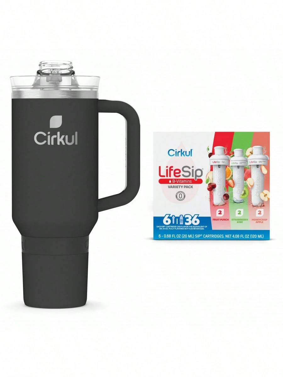 Cirkul 40oz All-Day StrawSip, Carbon Black & Cirkul LifeSip Flavor ...