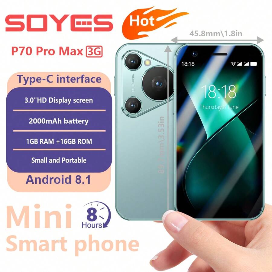 Smartphone SOYES P70 Pro Max Mini con pantalla HD de 3.0", sistema operativo Android 8.1 puro ...