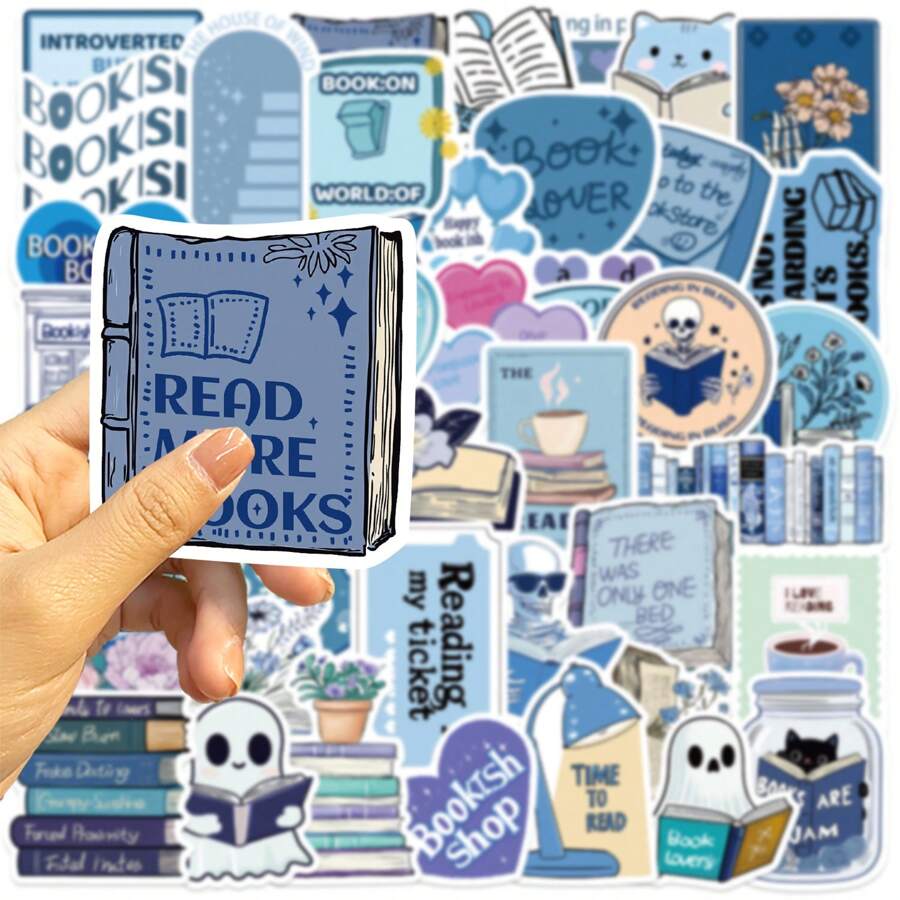 50PCS Blue Bookish Stickers Vinyl Aesthetics Stickers Scrapbooking ...