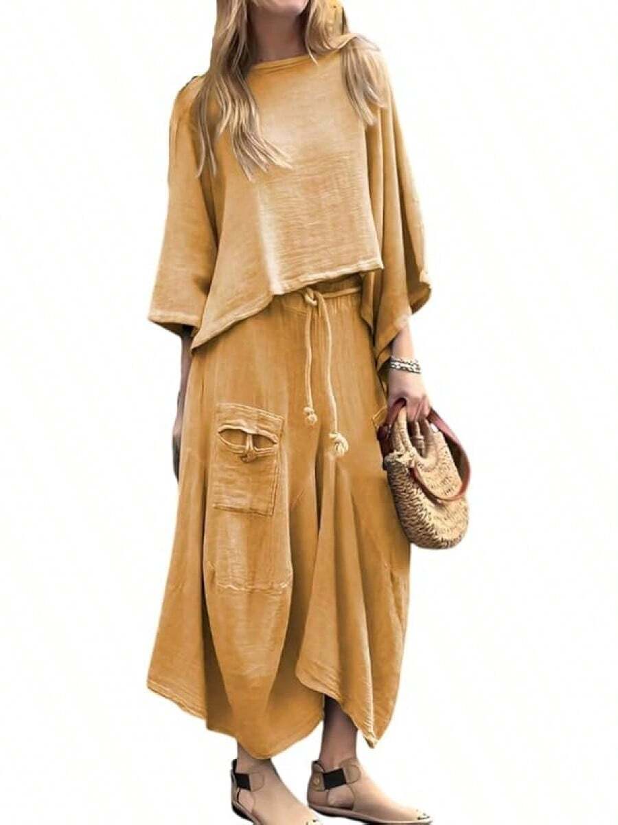 Womens 2 Piece Fall Outfits Oversized Batwing Long Sleeve Pullover Tops ...