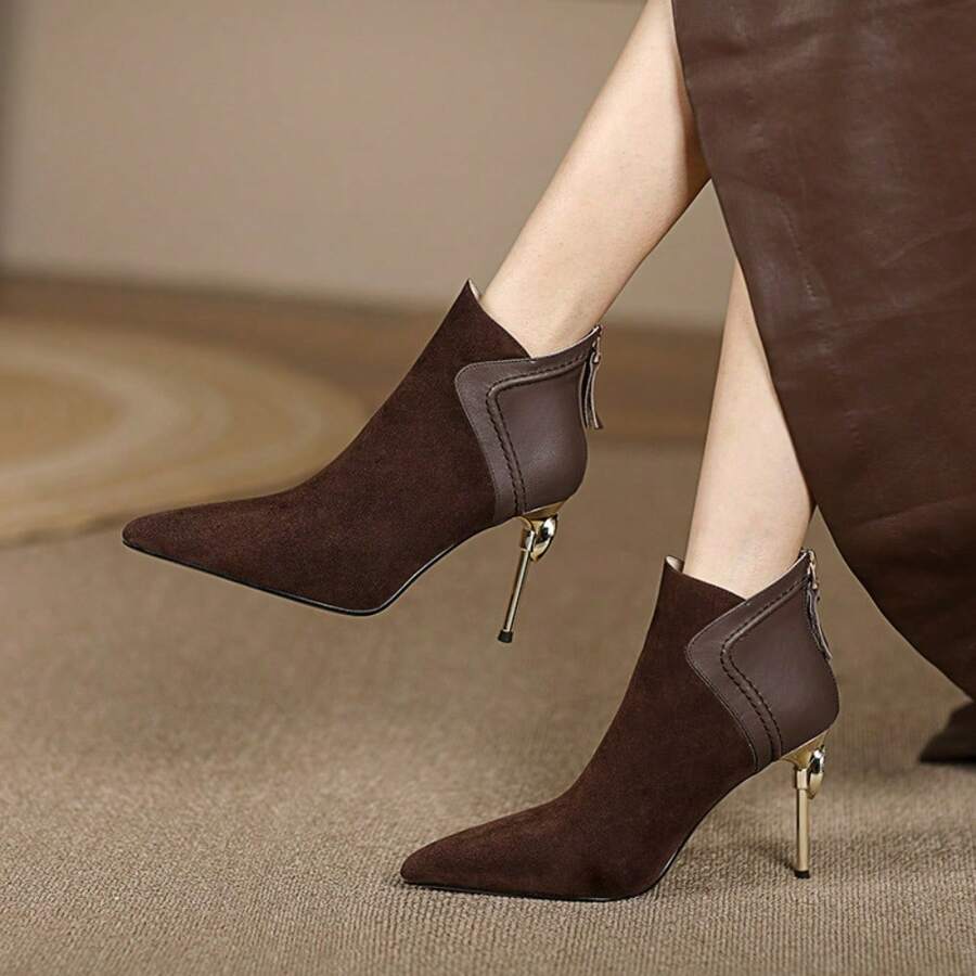 Botas cortas puntiagudas para mujer, botas cortas de tacón con ...