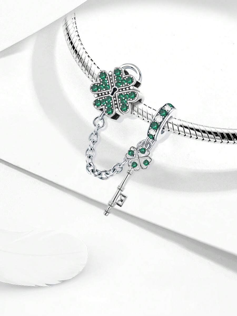 1PC 925 Sterling Silver Fashionable Clover Key Lock Safety Chain For ...