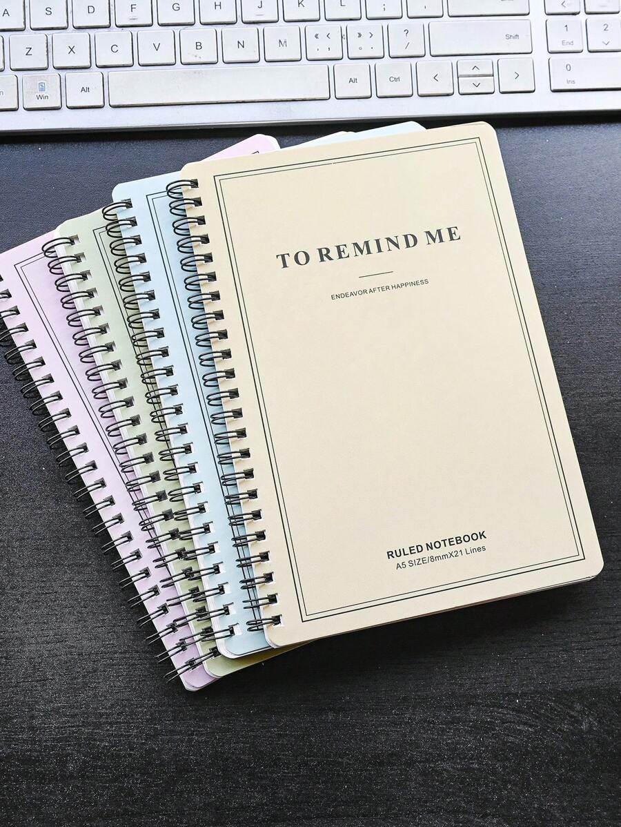 4pcs/Set A5 Lined Coil Bound Notebooks, 60 Sheets Each, Stationery ...