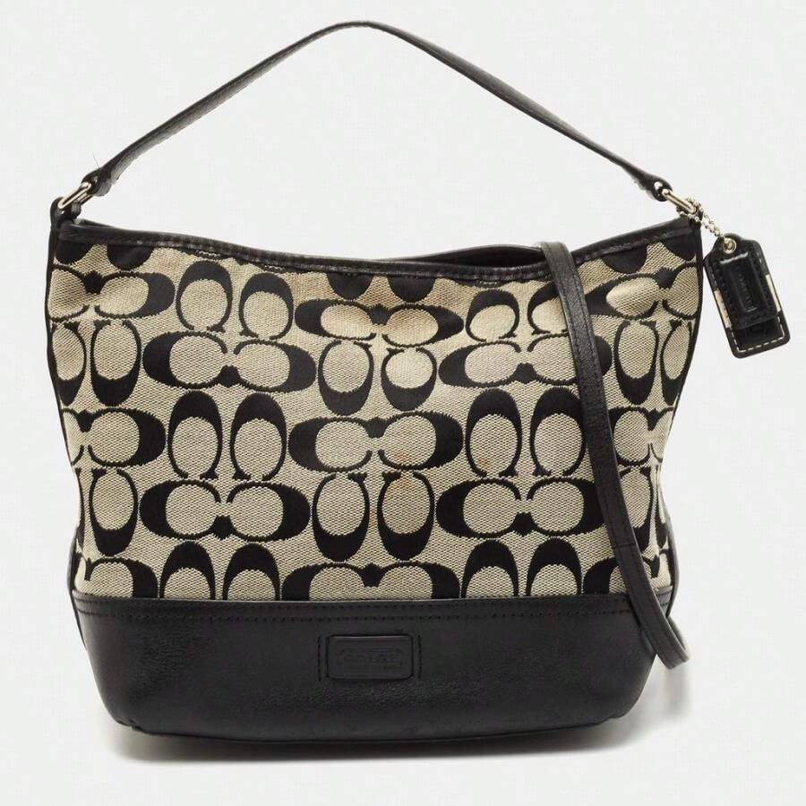 Coach Black/Grey Signature Canvas And Leather Shoulder Bag | SHEIN USA