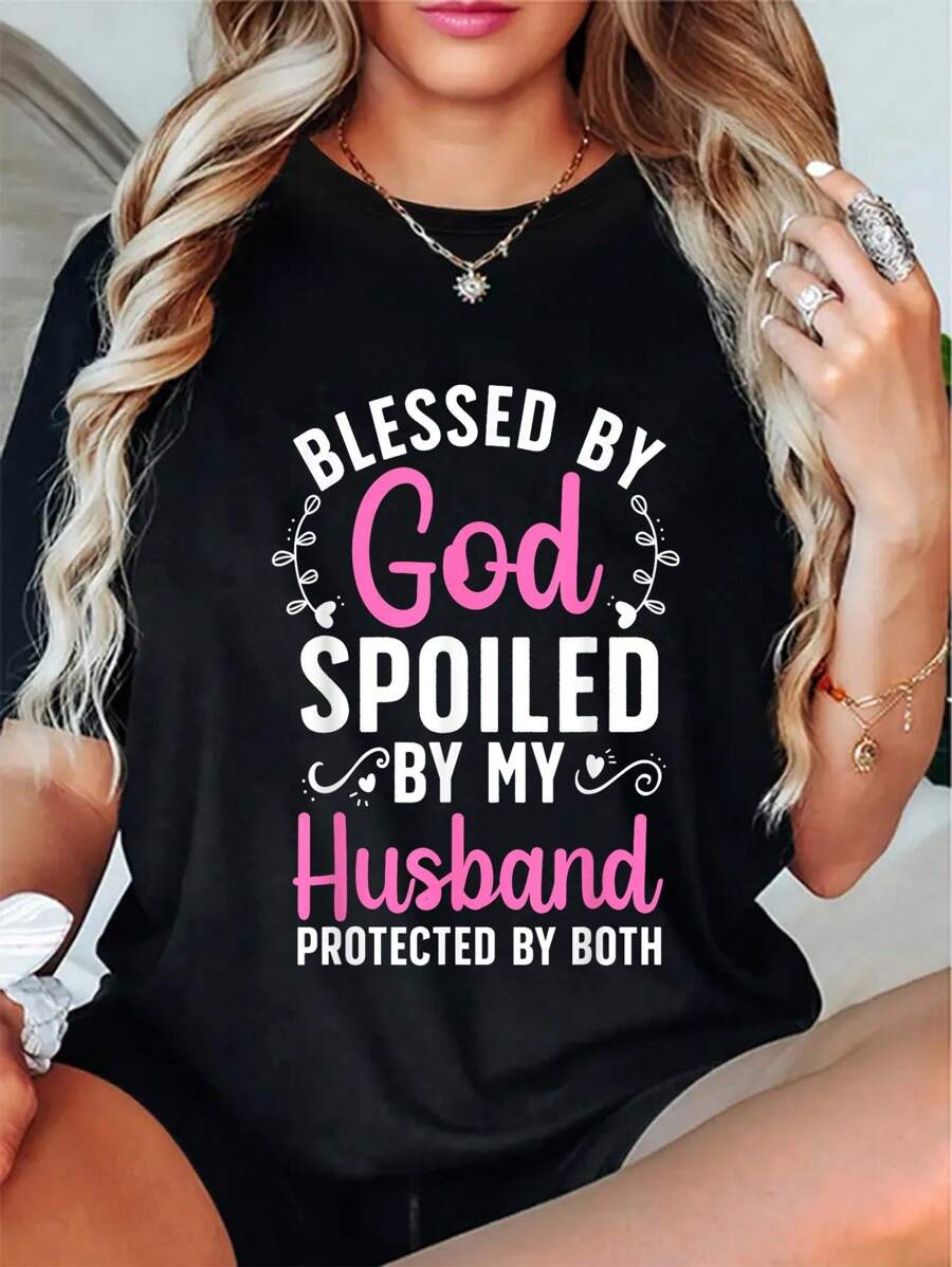 100% Cotton Casual Tshirt Funny Spoiled Wife Art For Women Girls ...