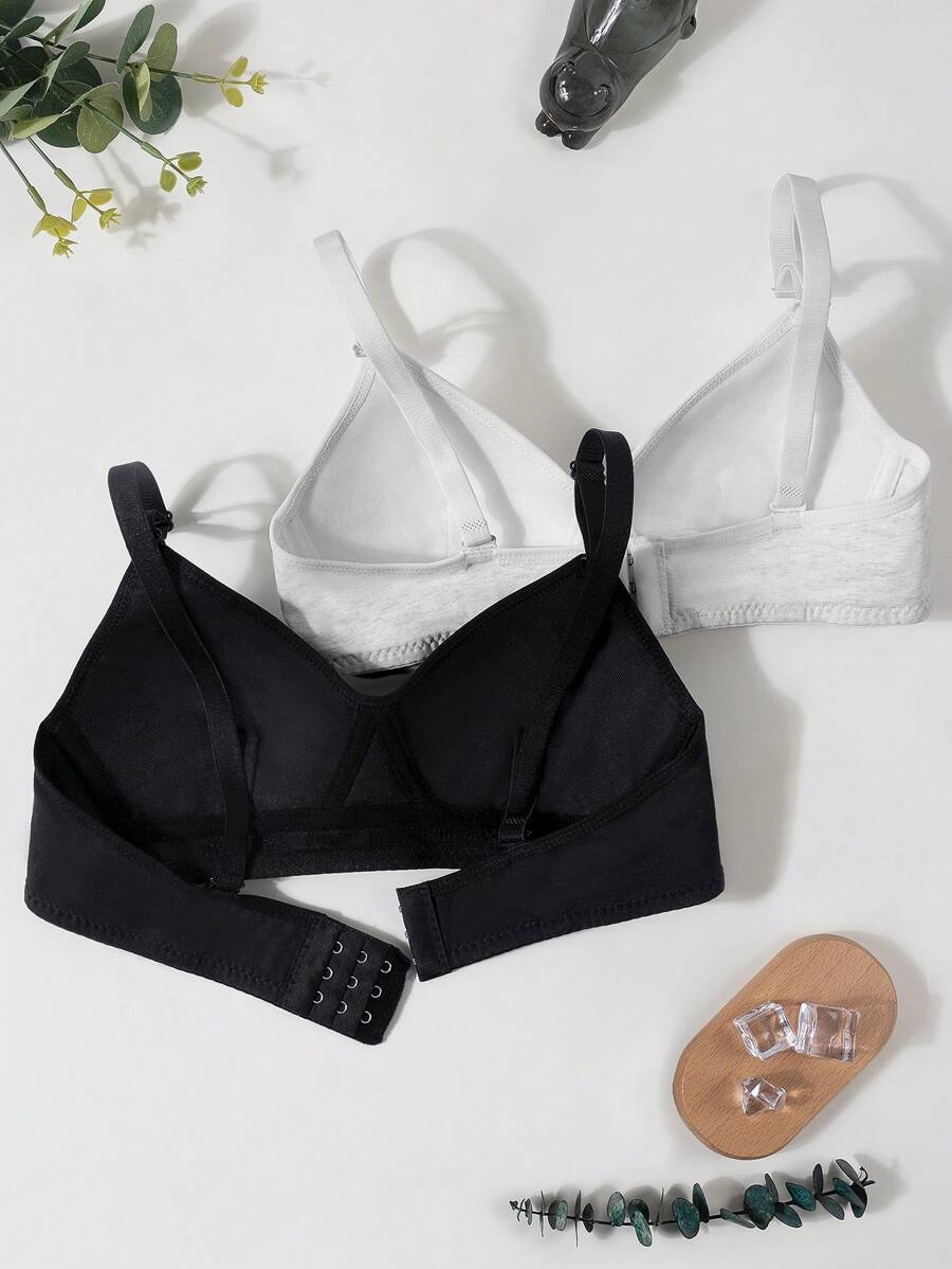 2Pcs Teen Girl Solid Triangular Cup Bra, Comfortable And Simple Girly ...