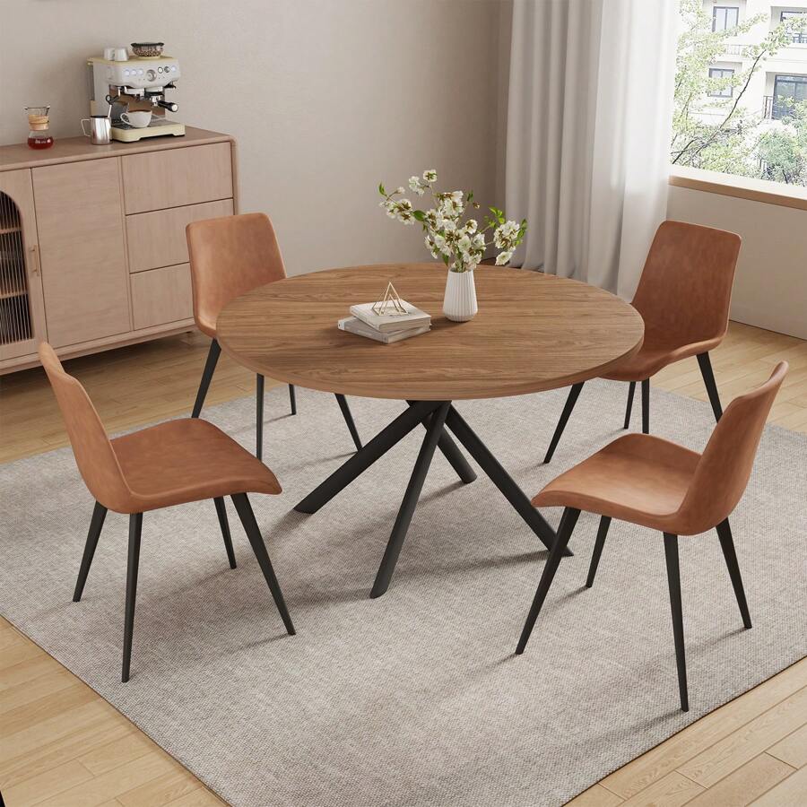 5-Piece Modern Chairs And Round Dining Table, Dining Table Set With 4 ...