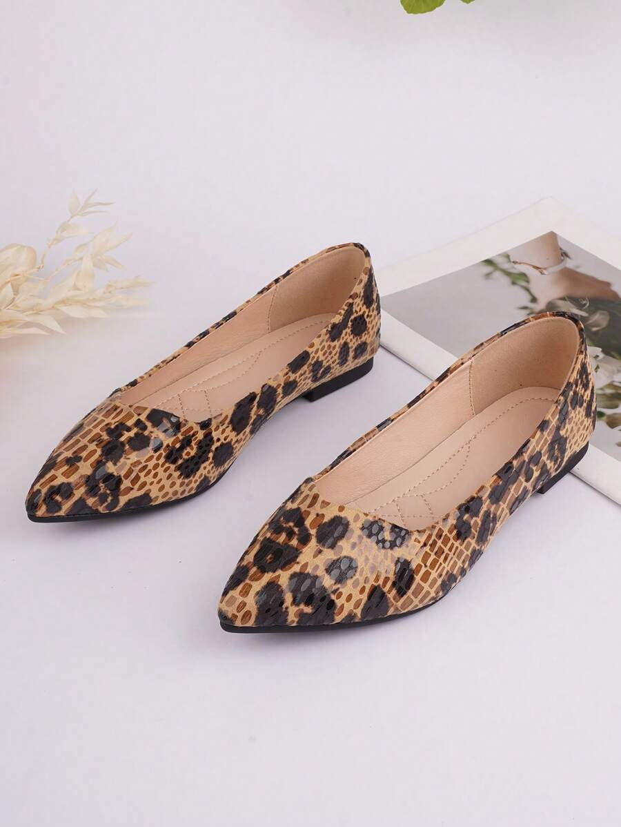 Ladies 2025 New Leopard Print Low Vamp Flat Pointed Toe Versatile Soft ...