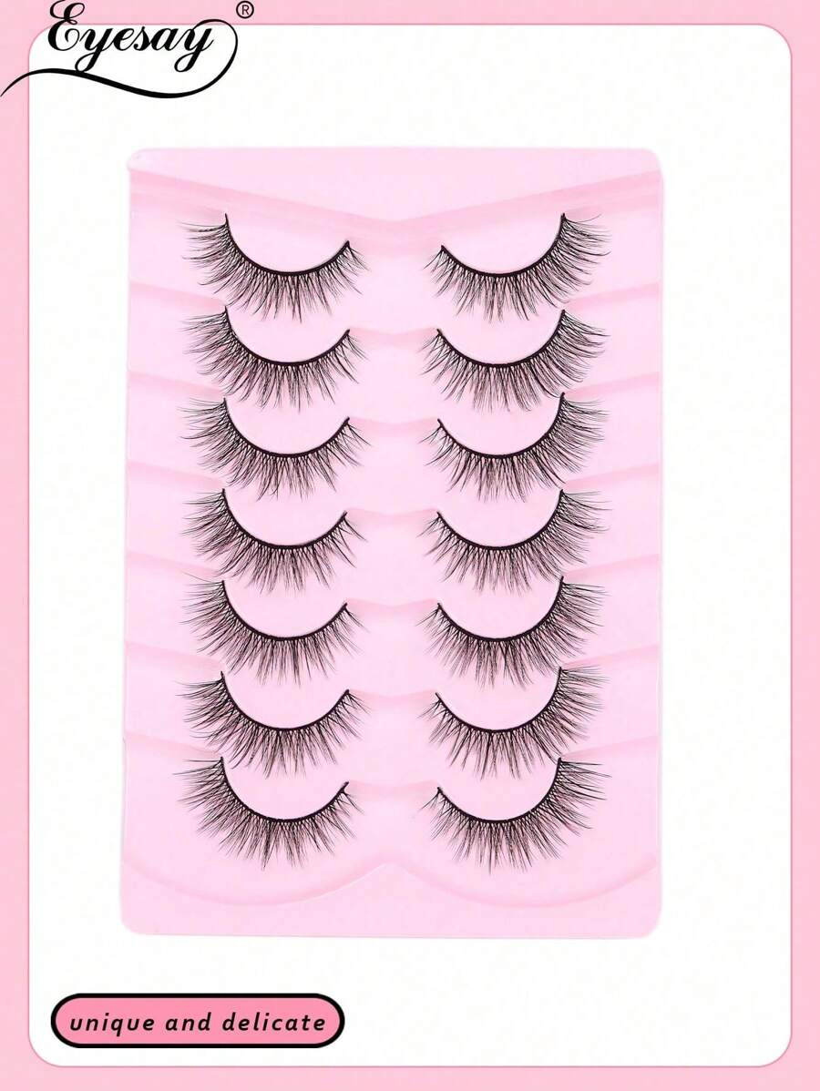 7 Pairs Cat Eye Cross And Black Stem Short Style Natural Full False ...