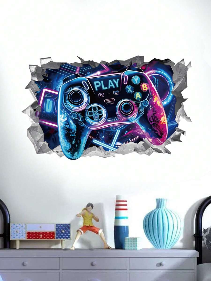 mama look 1pc 3D Game Controller Wall Decal - Geometric Glowing Space ...