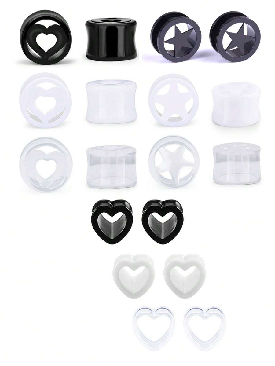 AVYRING 2Pcs Star Heart Shape Acrylic Ear Tunnels Plugs Set White Black ...