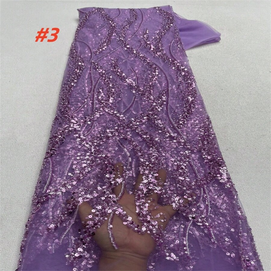 African French Beaded Lace Net Fabric 2025 High Quality Nigerian Wedding Material Luxury Sequin ...
