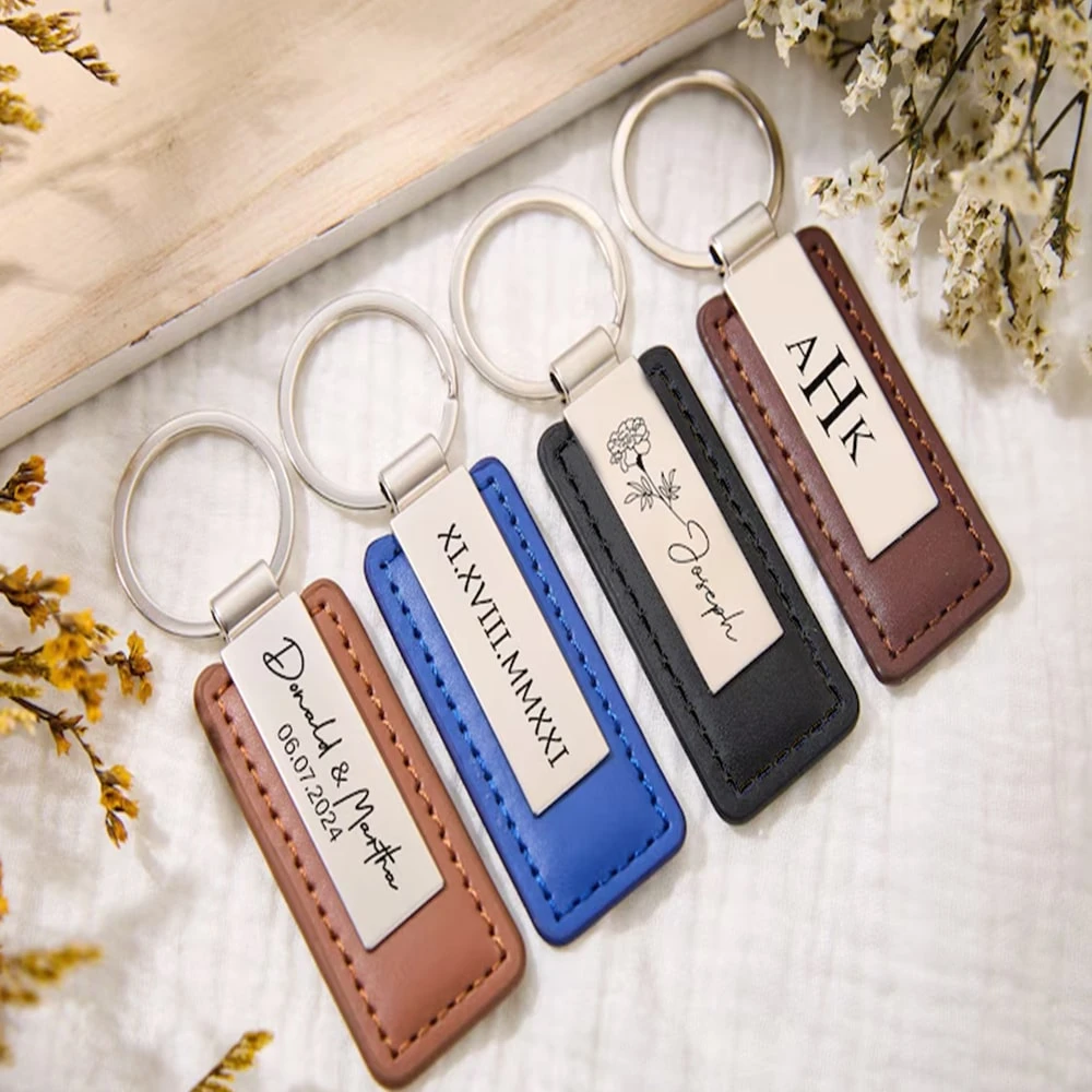 [Customization] High-Quality Laser Engraved Metal PU Leather Keychain ...