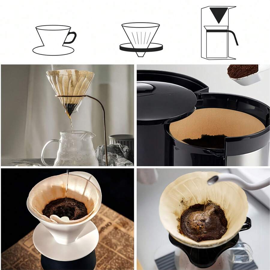 200pcs Cone Coffee Filters, Natural Unbleached Disposable Cone Coffee ...