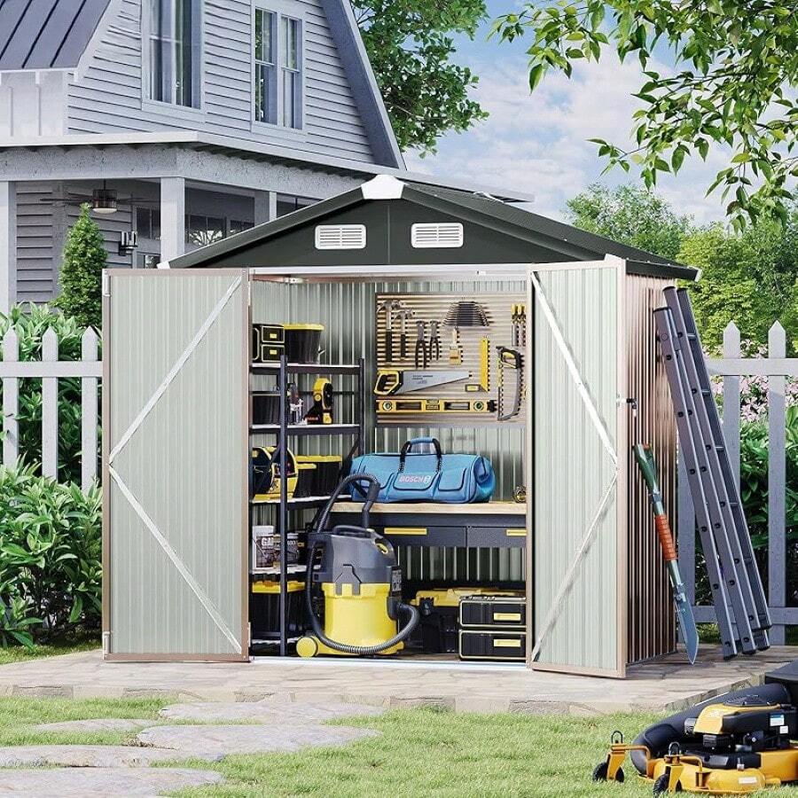 Storage Shed 6x4 FT Metal Shed Steel Garden Shed With Lockable Doors ...