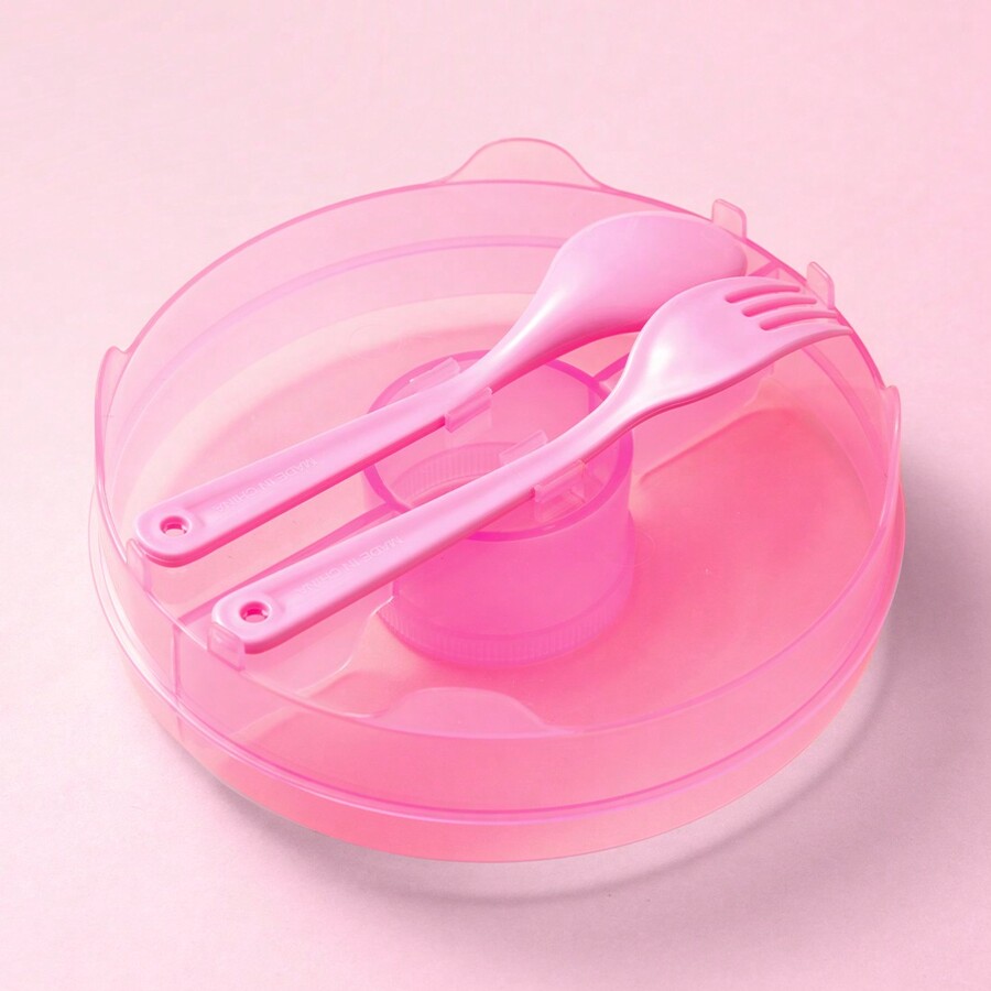 Miniso Lunch Box Double Layer With Spoon, Portable Salad Bowl Set, Food ...