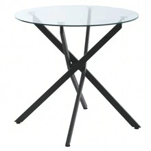 HOMCOM Dining Table With Clear Tempered Glass Top, Round Table With ...