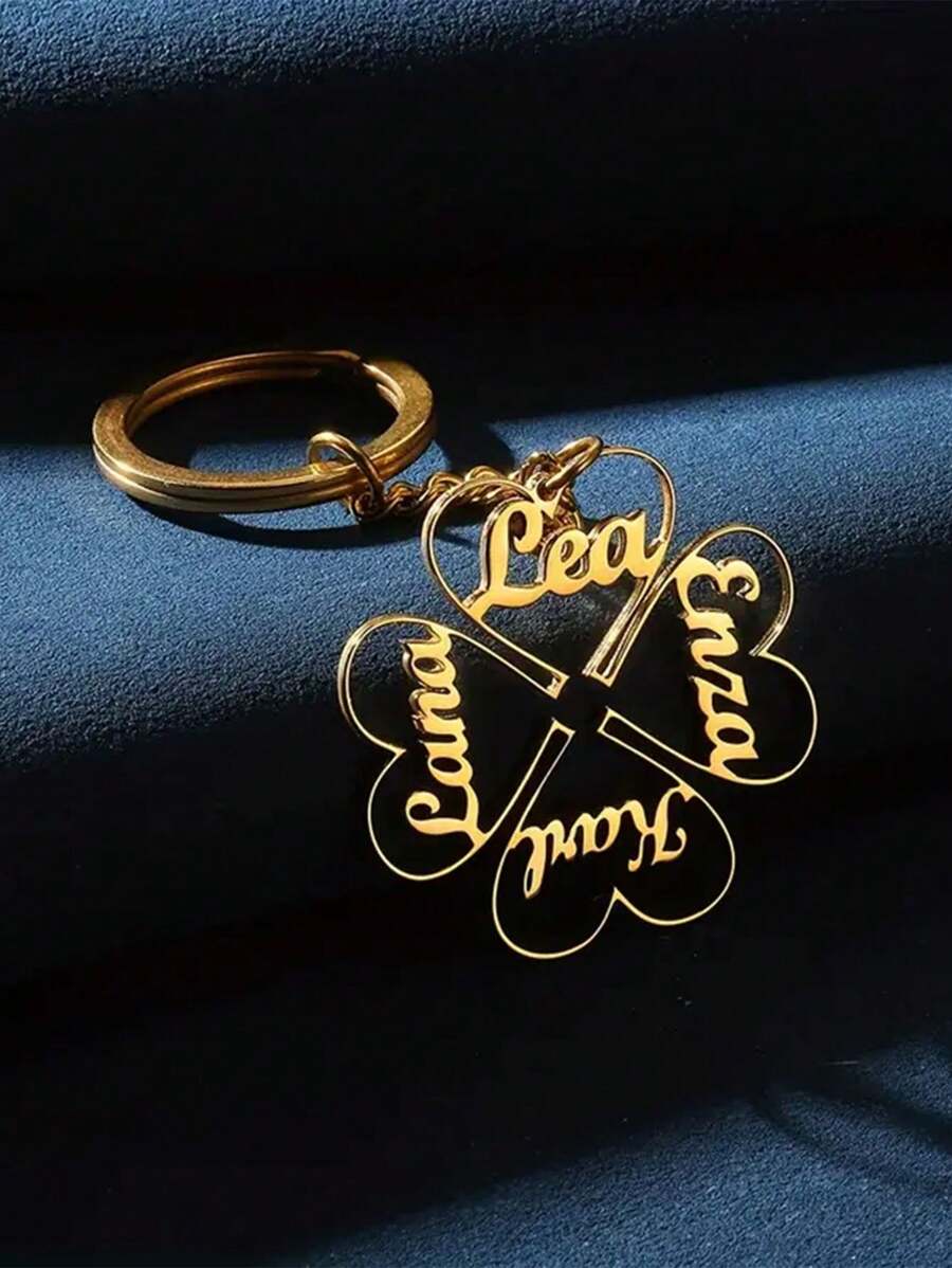 Customize 1-4 Name Clover Keychains, Customize Multiple Heart-Shaped ...