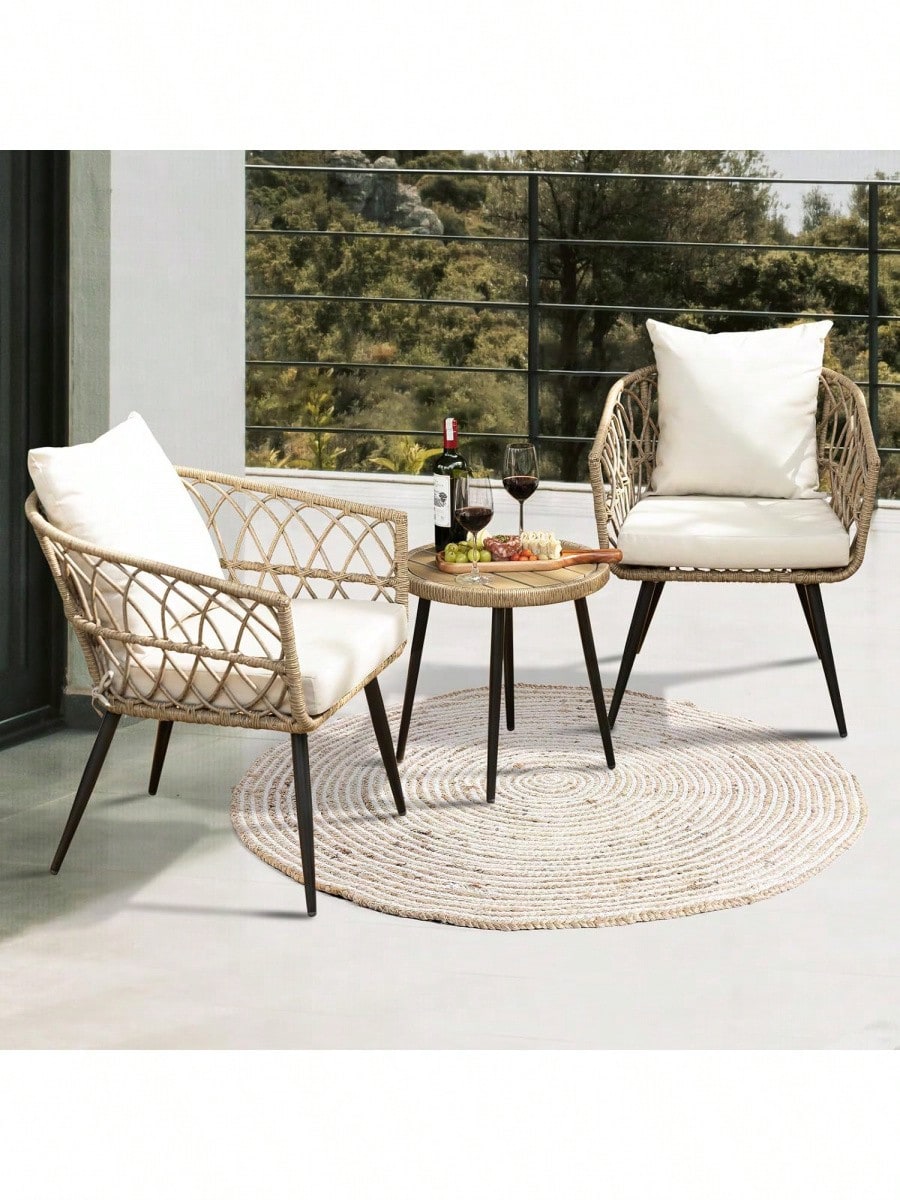 IDZO Heavy Duty 500lbs Weight Capacity Wicker Bistro Table And Chairs ...