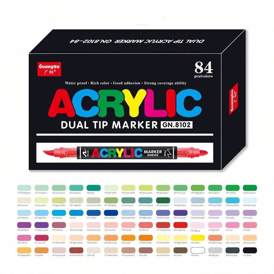 1 Box Of 36/60/84/120/168 Colors Guangna 8102 Dual-Tip Acrylic Markers ...