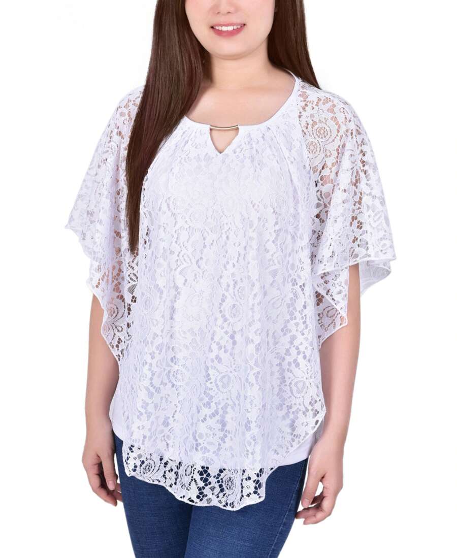 Petite Lace Poncho Top With Matching Tank | SHEIN USA